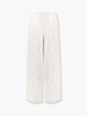 Fendi Jacquard Silk Trousers With Floral Motif - Multicolor