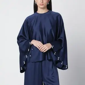 Stella McCartney Navy Oversized Viscose Satin Blouse - Blue
