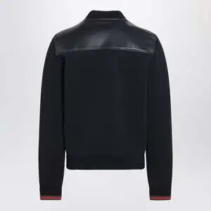 Gucci Navy Nappa Leather And Knit Bomber Jacket