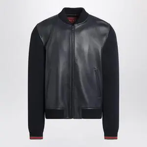 Gucci Leather And Knit Bomber Jacket - Blue