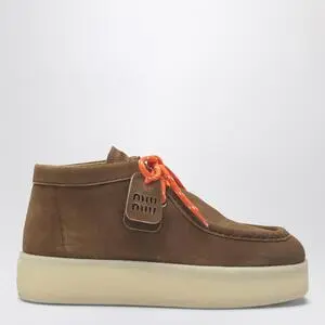 Miu Miu Platform Ankle Boots In Cinnamon Suede - Brown