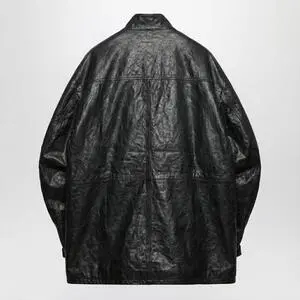 Prada Antiqued Leather Pea Coat - Black