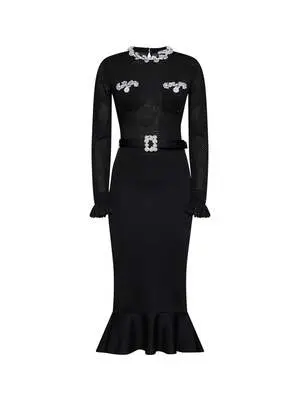SELF-PORTRAIT Beaded Embroidery Knit Midi Dress - Multicolor