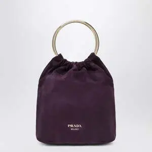 Prada Mini Bucket Bag In Plum Suede - Purple