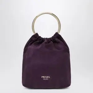 Prada Mini Bucket Bag In Plum Suede - Purple
