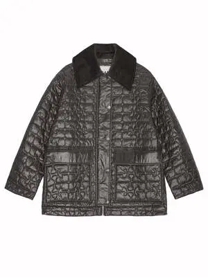 GANNI Quilted Midi Jacket - Gray