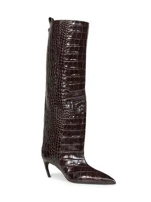 Attico Dark Brown Croco-printed Leather Lea High Boots - Multicolor