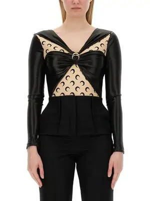 MARINE SERRE Draped Bodysuit - Black