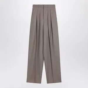 Saint Laurent Wide Taupe Beige Wool Trousers - Cream