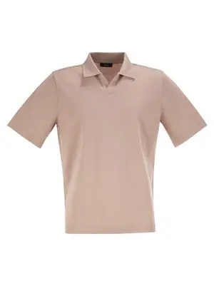 Herno Cotton Jersey Polo Shirt With Open Collar - Pink
