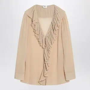 Saint Laurent Beige Ruffled Blouse In Silk - Cream