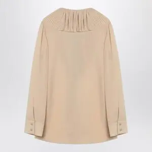 Saint Laurent Beige Ruffled Blouse In Silk