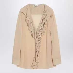 Saint Laurent Ruffled Silk Blouse - Cream
