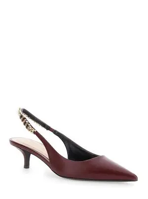 Gucci Signoria' Red Ancora Slingback Pumps With Lettering In Leather - Multicolor