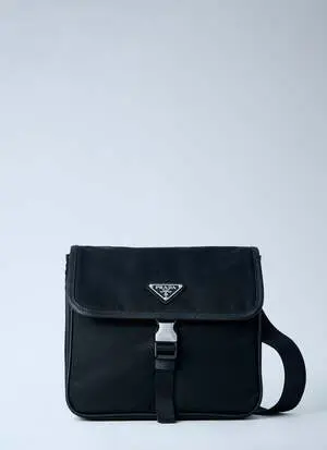 Prada Re-nylon And Saffiano Leather Shoulder Bag - Black