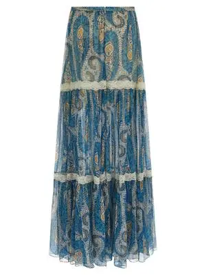 Etro Lace Insert Silk Skirt - Blue