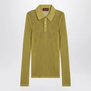 Gucci Pistachio Perforated Technical Knit Polo - Green