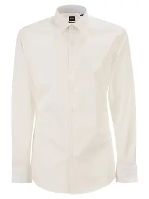 BOSS Slim Fit Shirt In Stretch Cotton Poplin - White