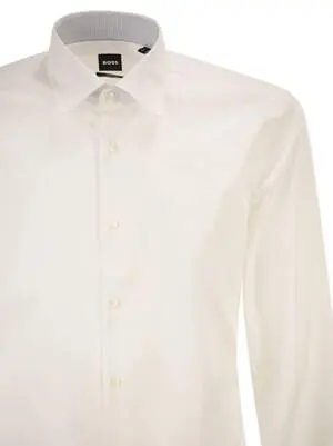 BOSS Slim Fit Shirt In Stretch Cotton Poplin - White