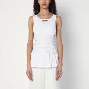 Moschino Tank Top In Cotton With Laces - White
