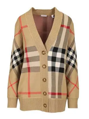Burberry Check Wool Blend Cardigan - Cream