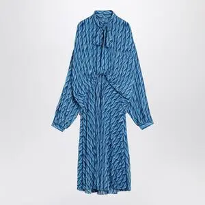 Balenciaga Midi Dress With Bow And Print - Blue