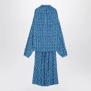 Balenciaga Printed Silk Midi Dress With Bow Detail - Blue