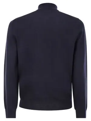 BOSS Virgin Wool Zip Collar Jumper - Blue
