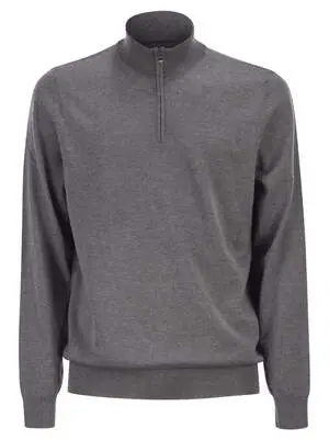 BOSS Virgin Wool Jumper With Zip Collar - Gray