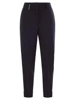 Peserico Virgin Wool Blend Trousers With Jewellery - Blue