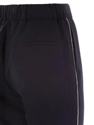 Peserico Virgin Wool Blend Trousers With Jewellery - Blue