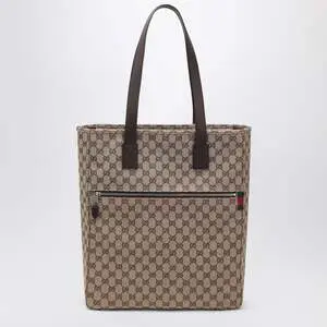 Gucci Large Gg Beige Fabric Shopping Bag - Brown