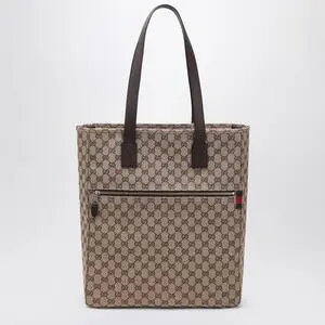 Gucci Large Gg Beige Fabric Shopping Bag - Brown
