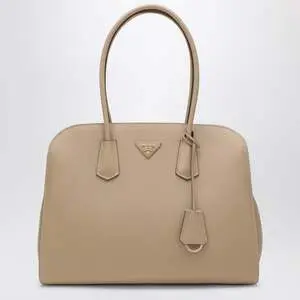 Prada Large Sand-colored Leather Shopping Bag - Cream
