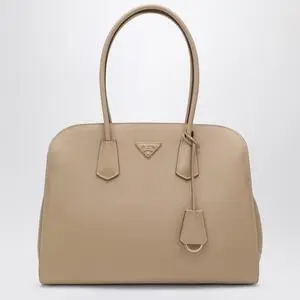 Prada Large Sand-colored Leather Shopping Bag - Cream