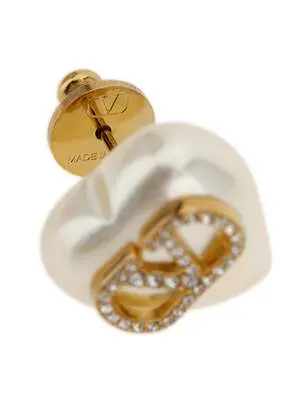 Valentino Garavani Vlogo Signature" Heart Shaped Pearl Earrings With Crystal Pav