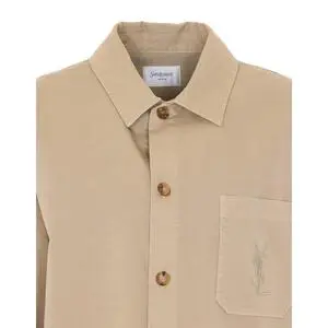 Saint Laurent Cassandre Monogram Logo Overshirt - Cream