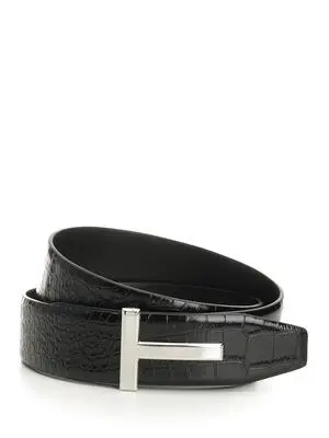 TOM FORD Reversible T-buckle Belt - Black