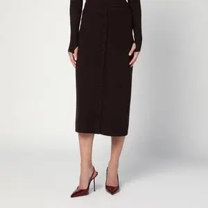 Victoria Beckham Midi Skirt In Wool Blend - Brown