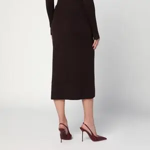 Victoria Beckham Midi Skirt In Wool Blend - Brown