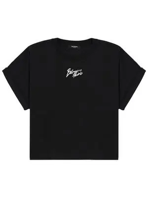 Balmain Logo Print Cropped T-shirt - Black