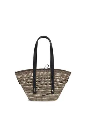 Loewe Braid Basket Shoulder Bag In Iraca Palm And Calfskin - Brown