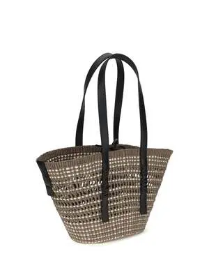 Loewe Braid Basket Shoulder Bag In Iraca Palm And Calfskin - Brown