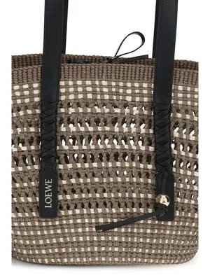 Loewe Braid Basket Shoulder Bag In Iraca Palm And Calfskin - Brown
