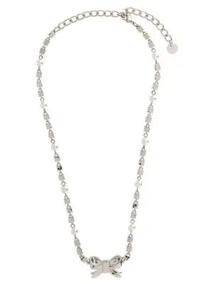 SELF-PORTRAIT Crystal Pearl Bow Necklace