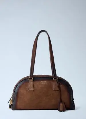 Prada Bowling Medium Suede Handbag - Brown