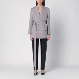 Victoria Beckham Light Grey Wool Jacket With Belt - Gray