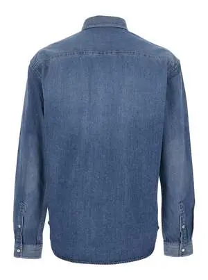 Saint Laurent Blue Denim Long Sleeve Shirt With Front Logo For