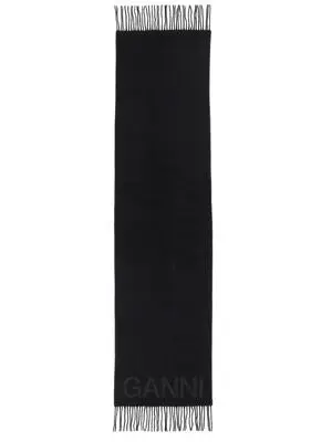 GANNI Scarf With Logo - Black
