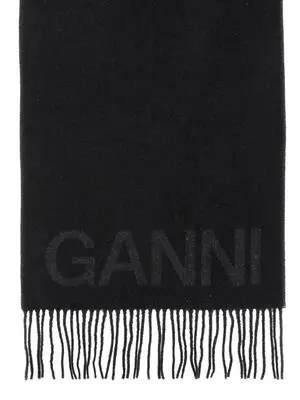 GANNI Scarf With Logo - Black